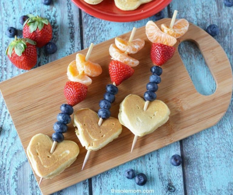 Valentine's Day Cupid Arrow Pancake Kabobs - This Ole Mom