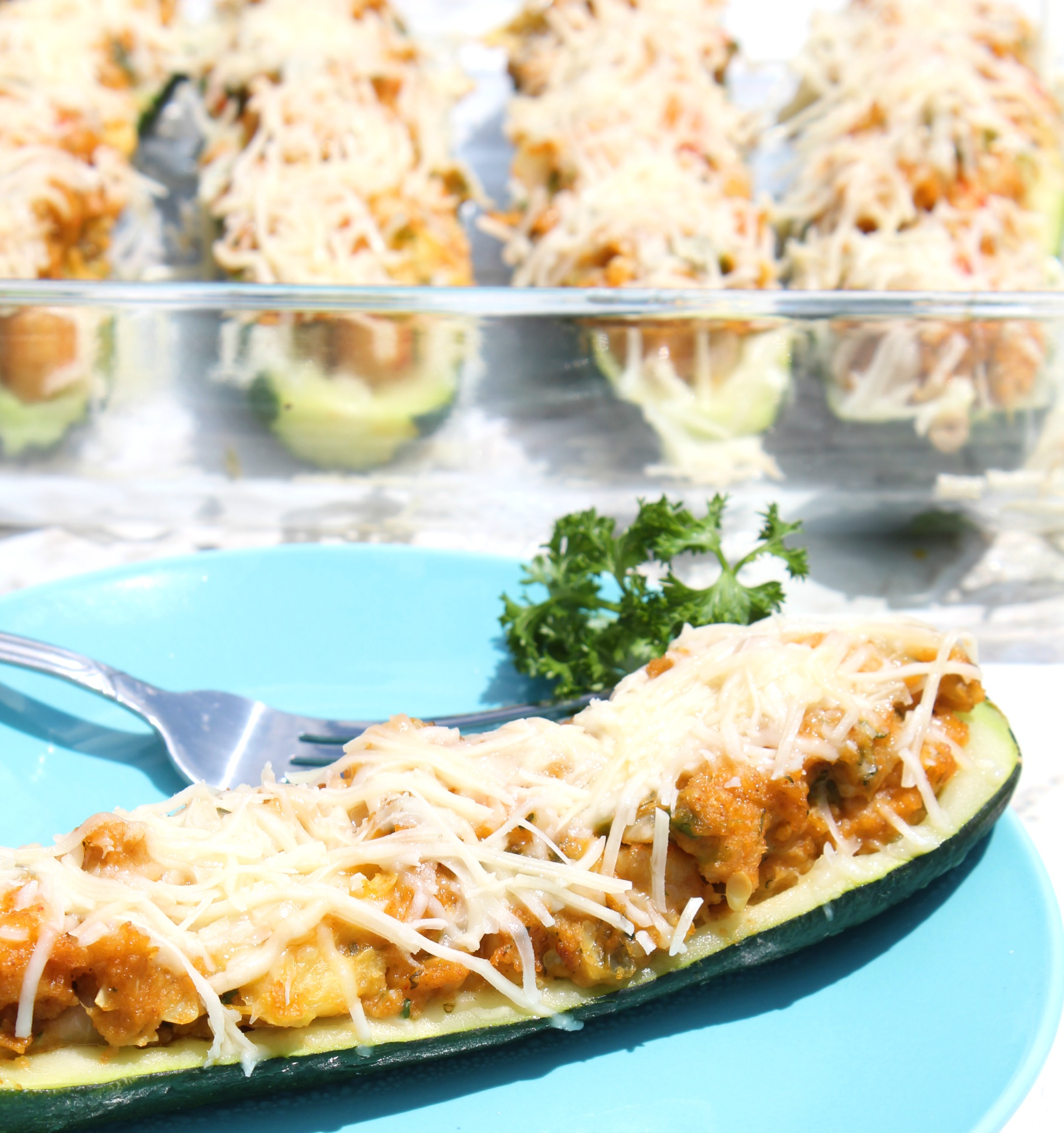 Crawfish Stuffed Zucchini - This Ole Mom