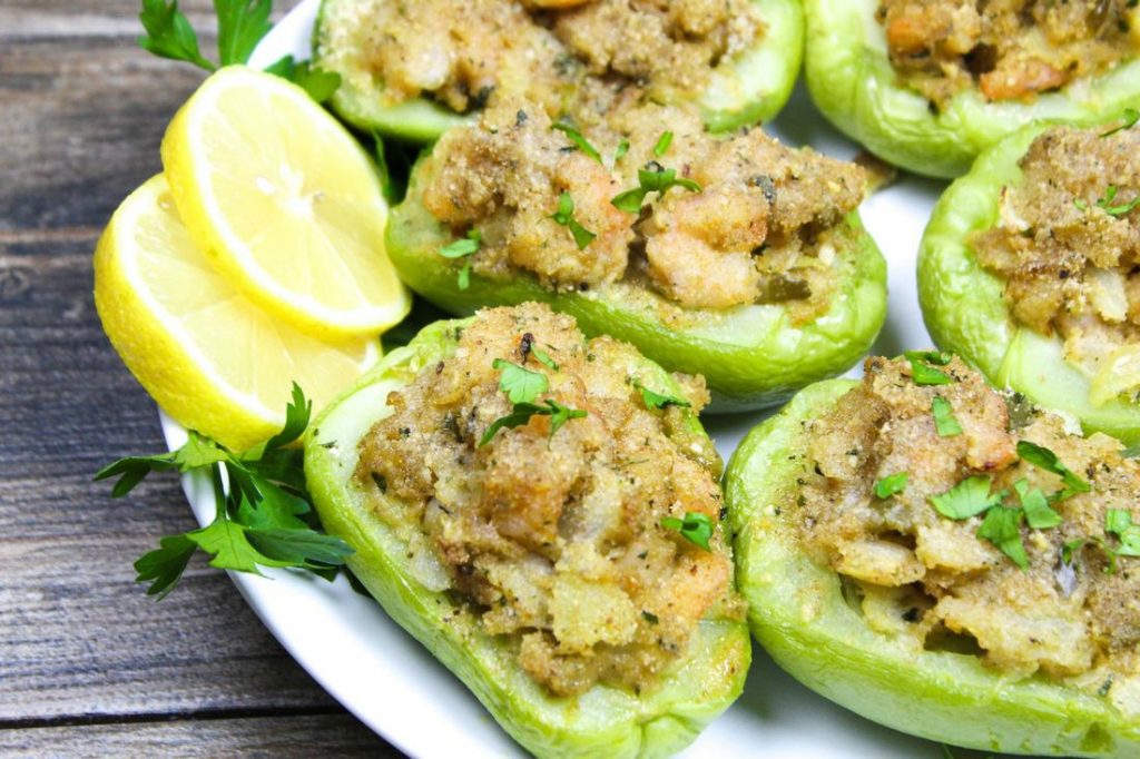 Shrimp Stuffed Mirlitons - This Ole Mom