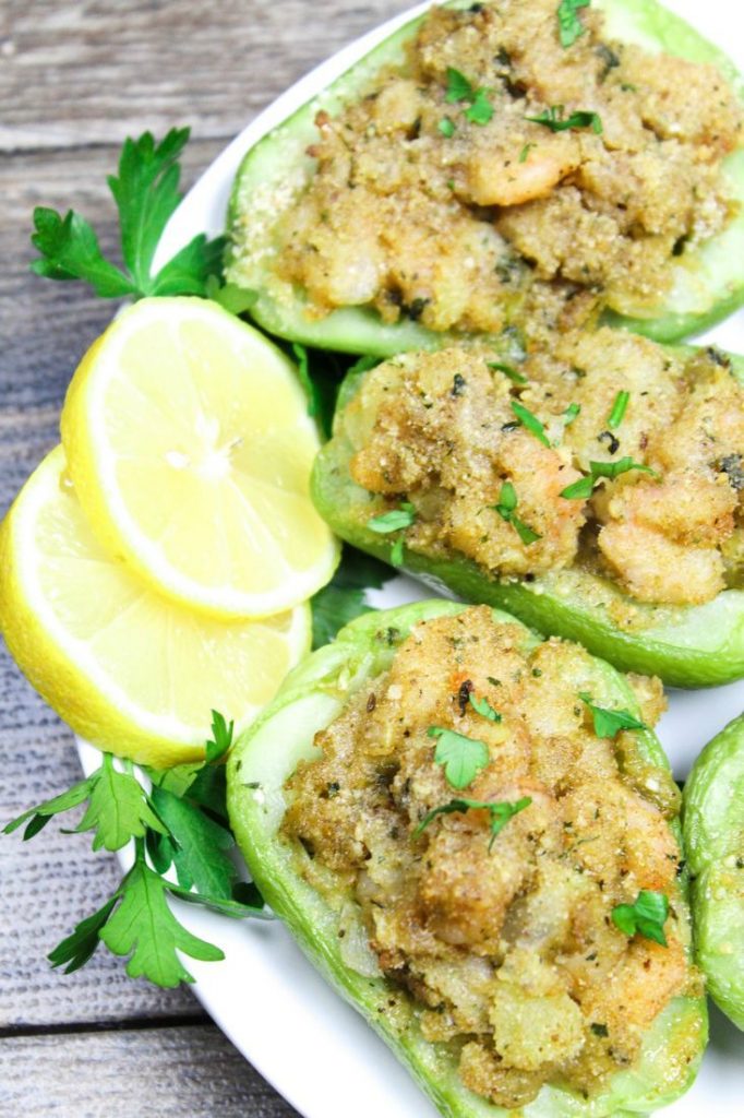 Shrimp Stuffed Mirlitons - This Ole Mom