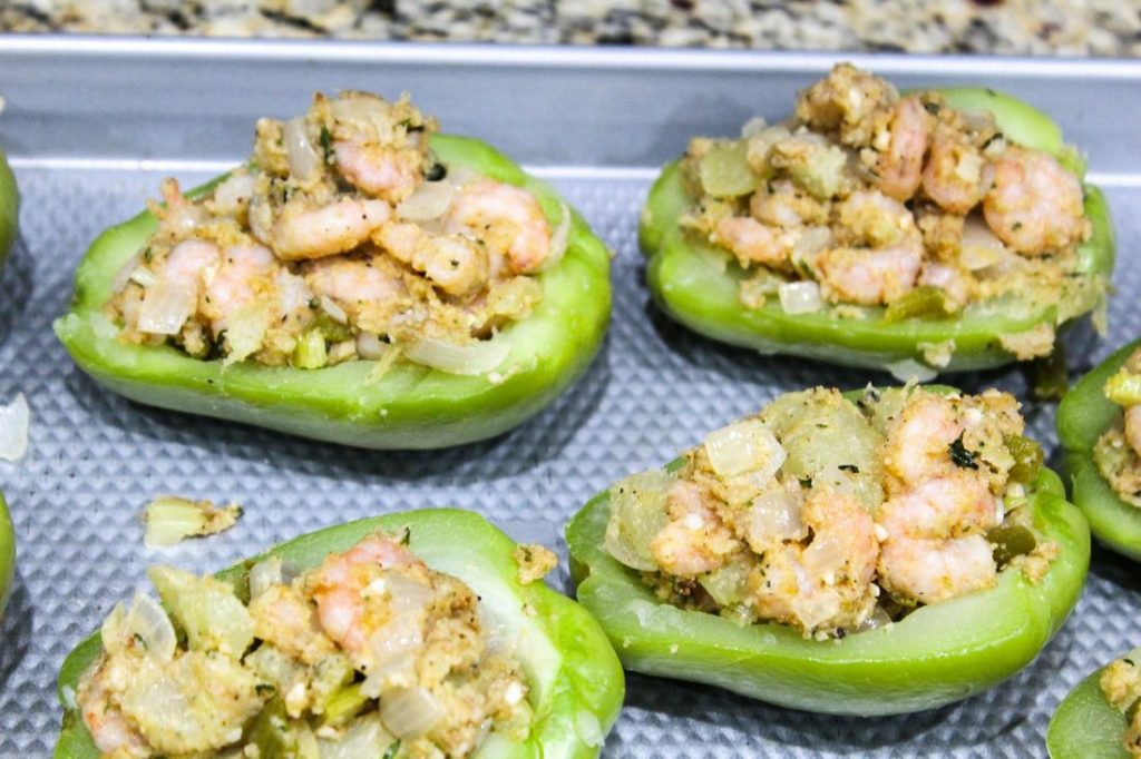 Shrimp Stuffed Mirlitons - This Ole Mom