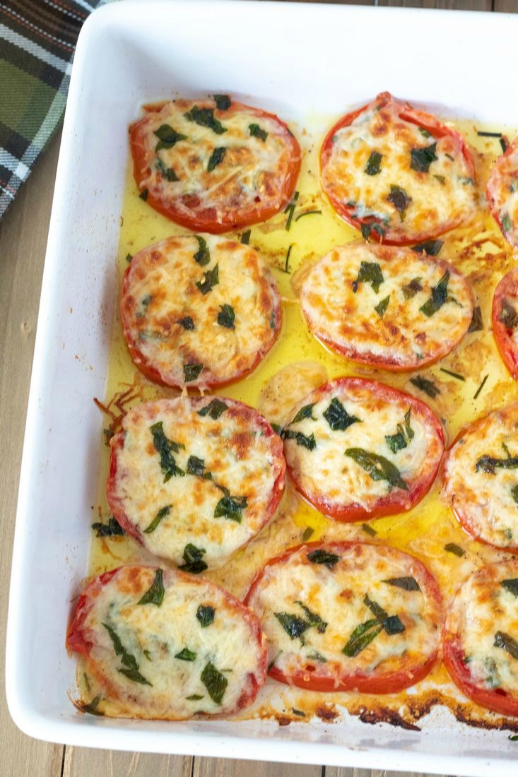 Baked Cheesy Spinach Tomatoes - This Ole Mom