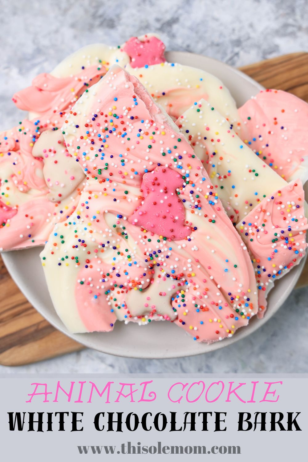 Animal Cookie White Chocolate Bark - This Ole Mom